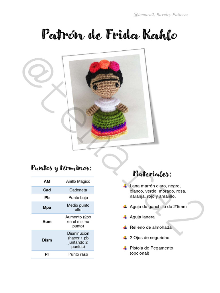 Frida Kahlo Mini Muneca Amigurumi PDF Patron Gratis | PDF