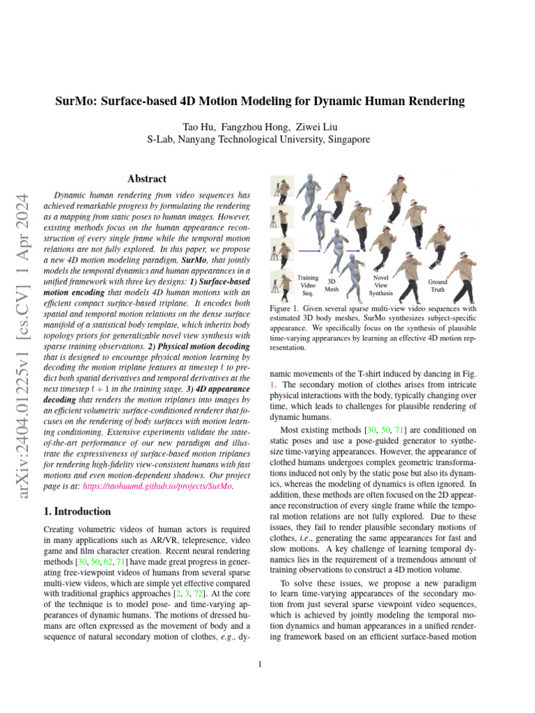 Surmo Surface Based 4d Motion Modeling For Dynamic Human Rendering Pdf Rendering Computer