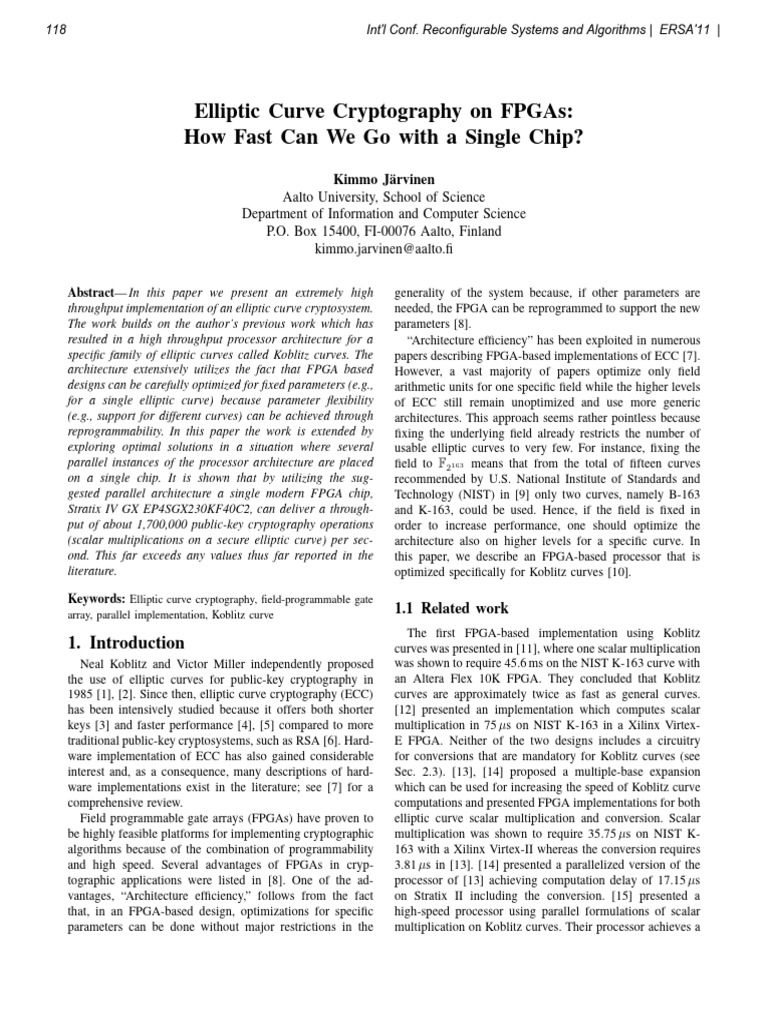 Jarvinen Elliptic Curve Cryptography On FPGAs | PDF | Field Programmable Gate Array | Mathematics