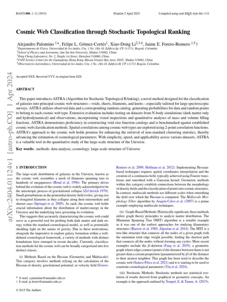 Cosmic Web Classification Through Stochastic Topological Ranking | PDF | Universe | Galaxy