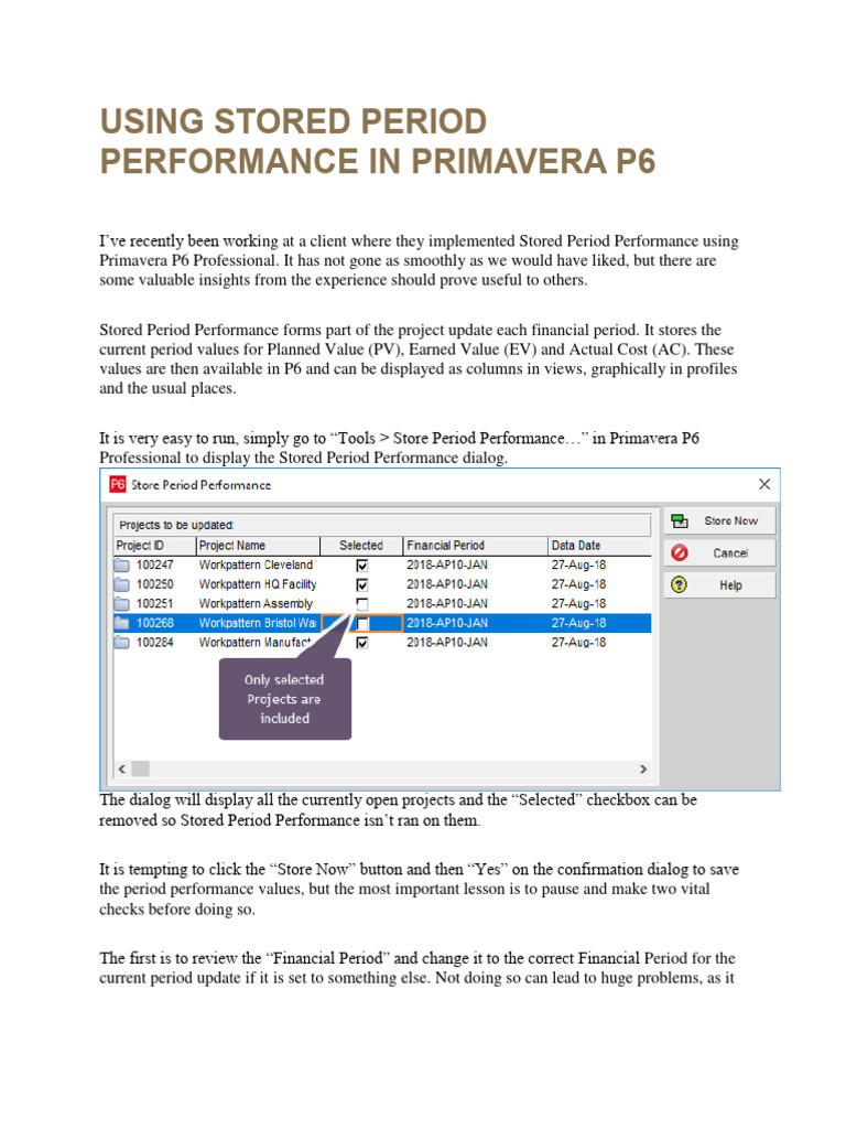 Using Stored Period Performance in Primavera P6 | PDF | Computing