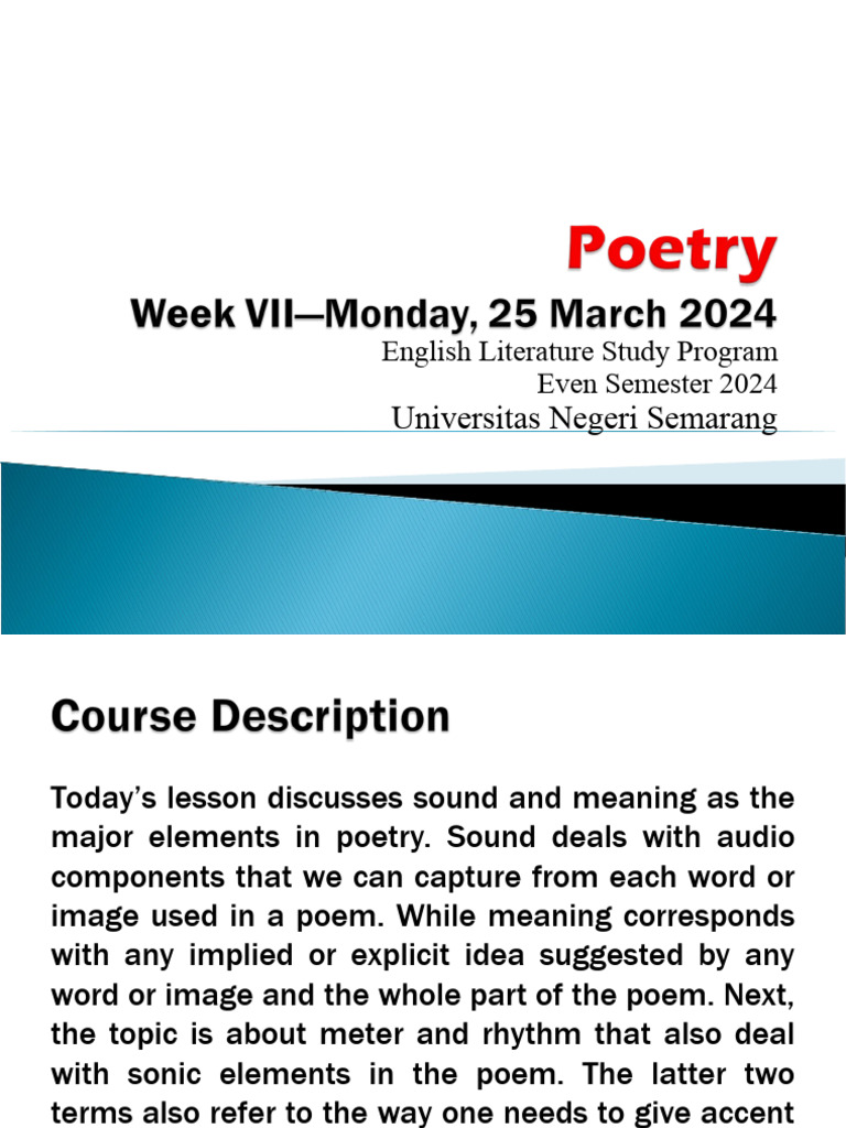 Poetry Even Semester 2024-Week VII (Monday, 25 March 2024) | PDF ...