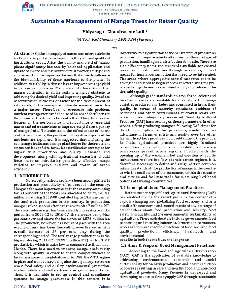 Sustainable Management of Mango Trees for Better Quality | PDF ...
