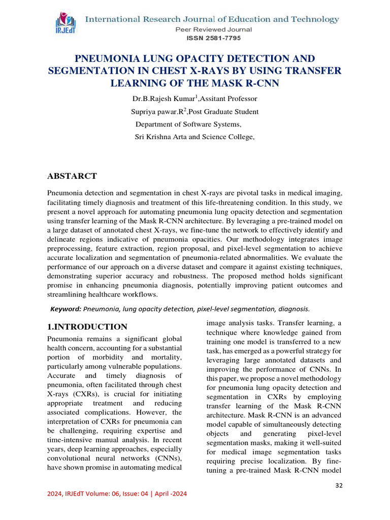 Pneumonia Lung Opacity Detection and Segmentation in Chest X-Rays by Using Transfer Learning of ...
