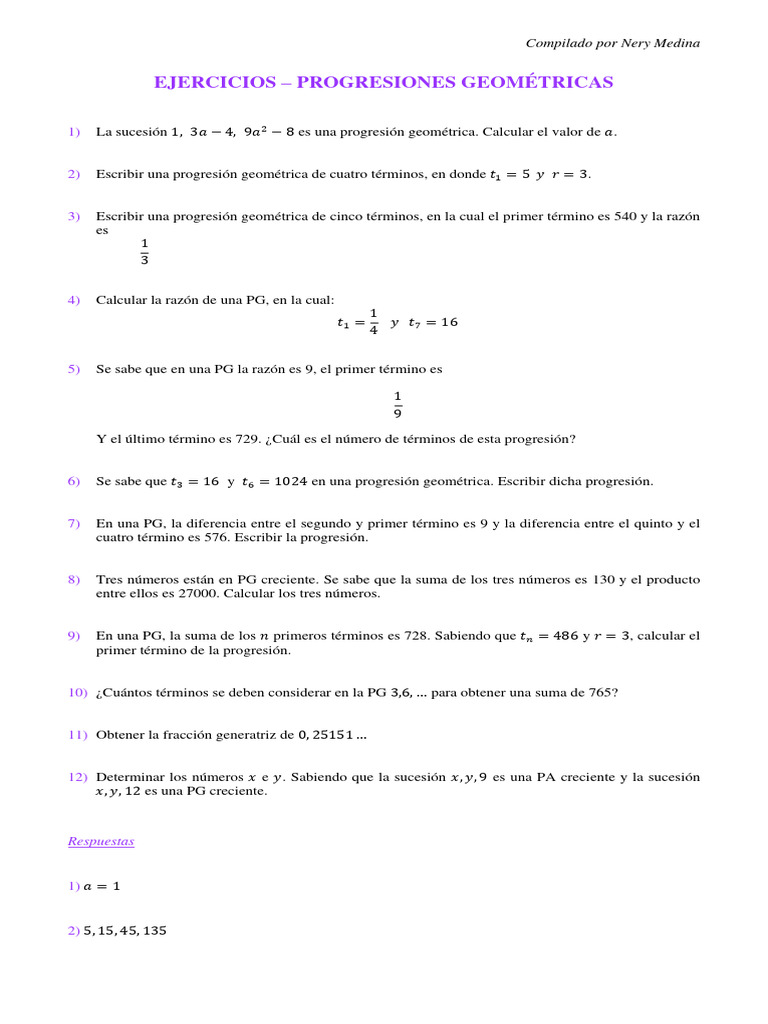 Ejercicios - Progresiones Geométricas | PDF