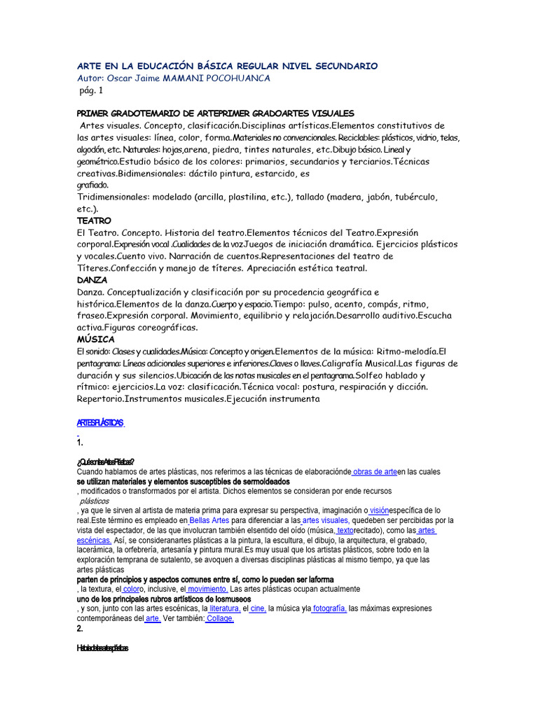 Arte en La Educación Básica Regular Nivel Secundario | PDF | Artes ...