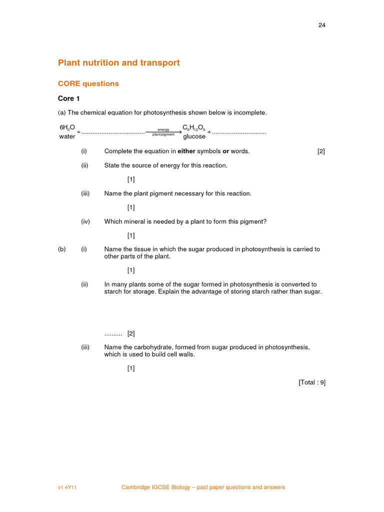 IGCSE Biology: Plant Nutrition Q&A | PDF | Stoma | Biology