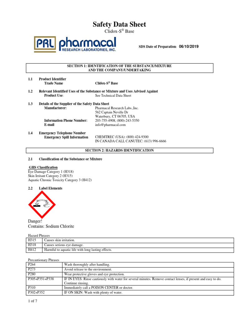Clidox-S Base MSDS | PDF | Waste Management | Toxicity