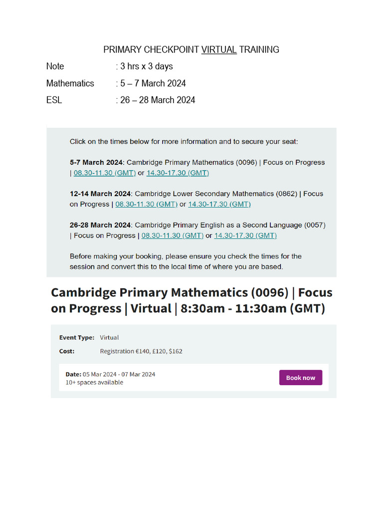 Primary Checkpoint Virtual Training March 2024 | PDF