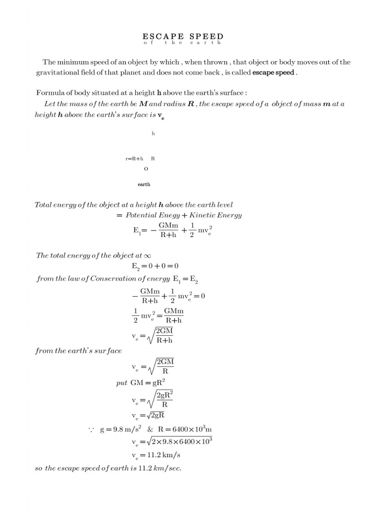 Escape Speed | PDF