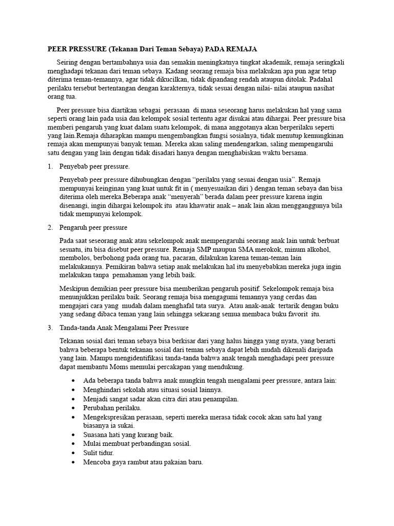 Tekanan Teman Sebaya Pada Anak SD | PDF
