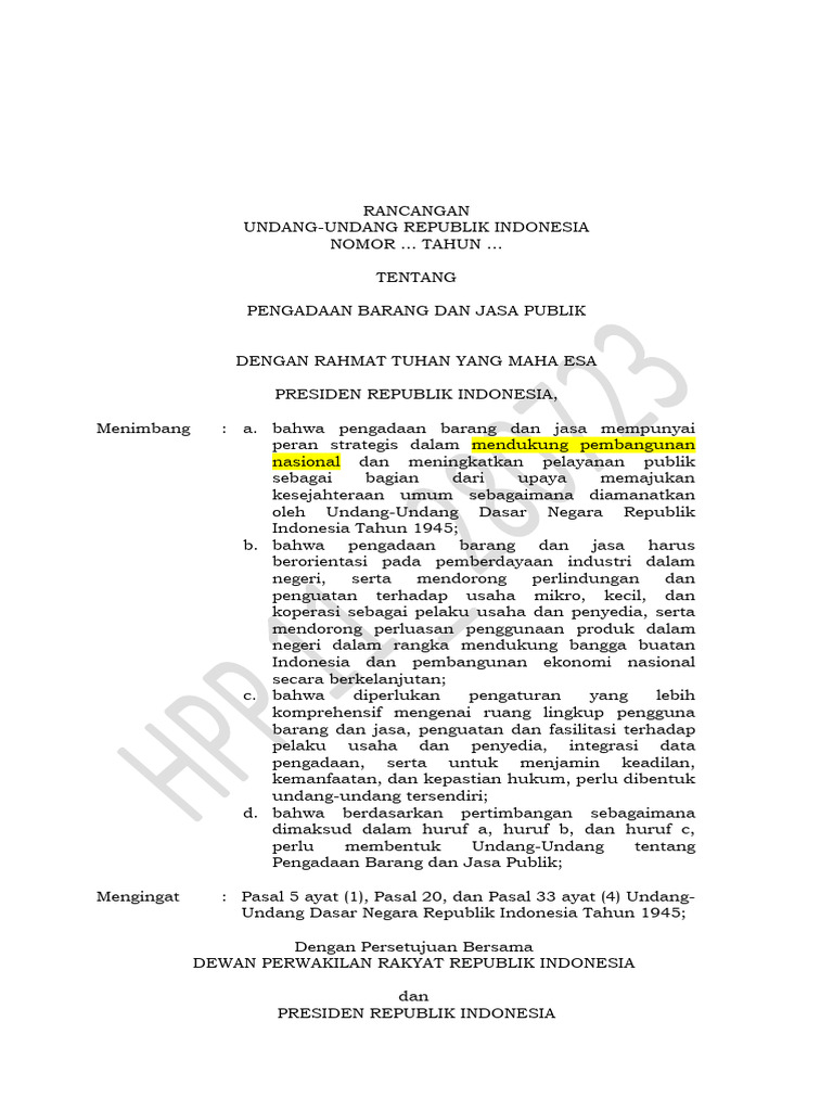 KNe0Dsdraft Rancangan Undang Undang PBJ Publik Draft 28 Juli 2023 | PDF