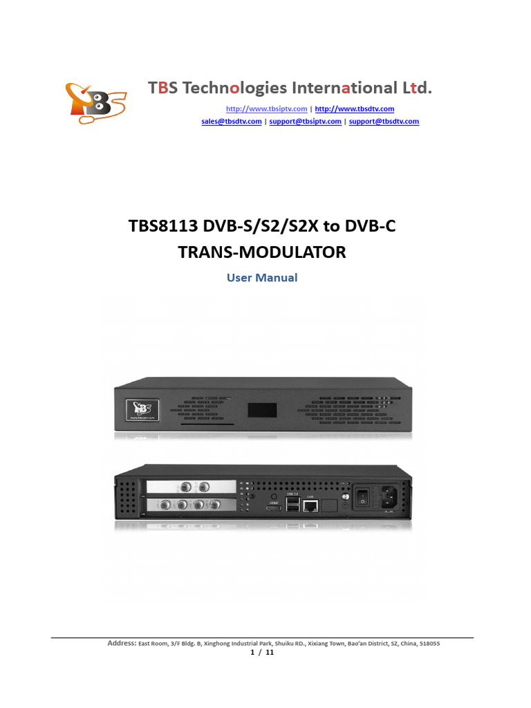 TBS8113 DVB-S S2 S2X TO DVB-X Trans-Modulator User Manual | PDF | Computer Network | Ip Address