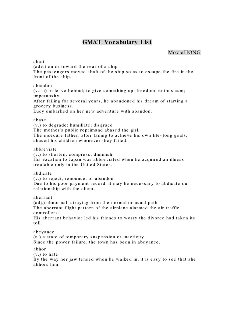 Essential GMAT Vocabulary List | PDF