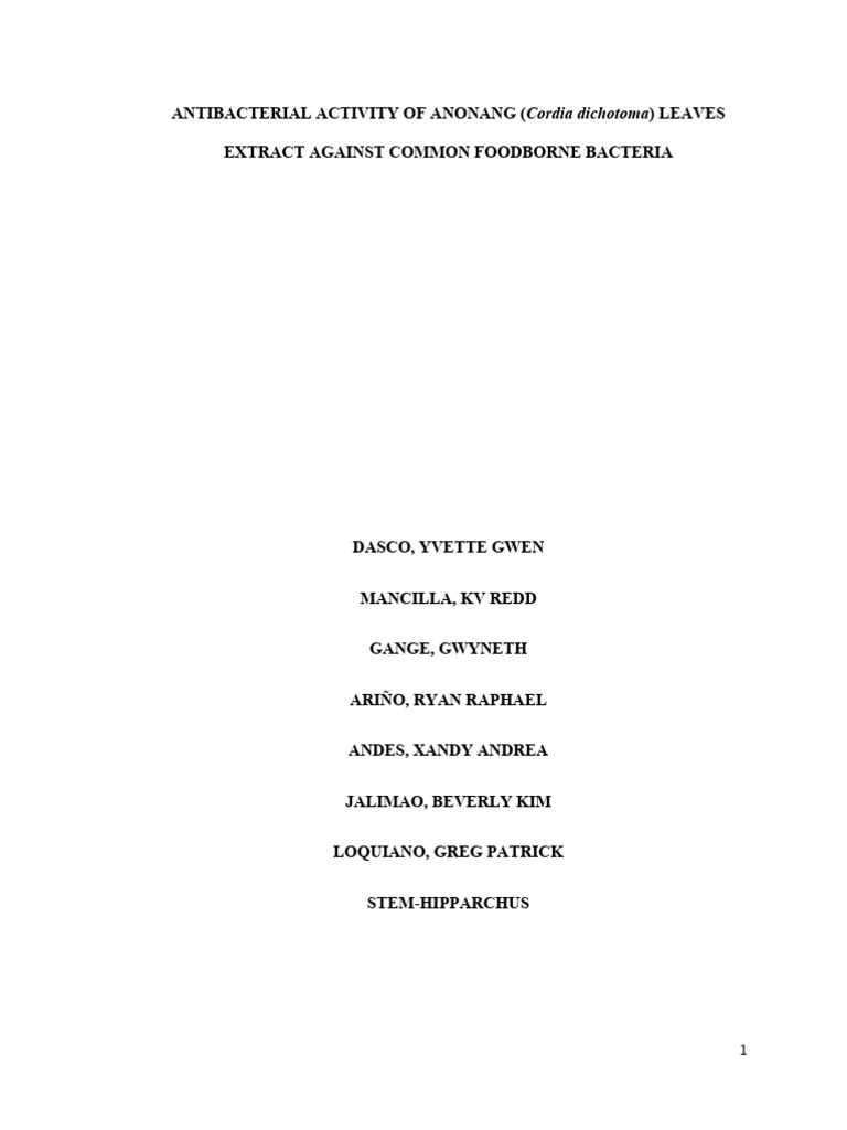 Antibacterial Activity of Anonang Cordia Dichotoma Leaves Extract ...