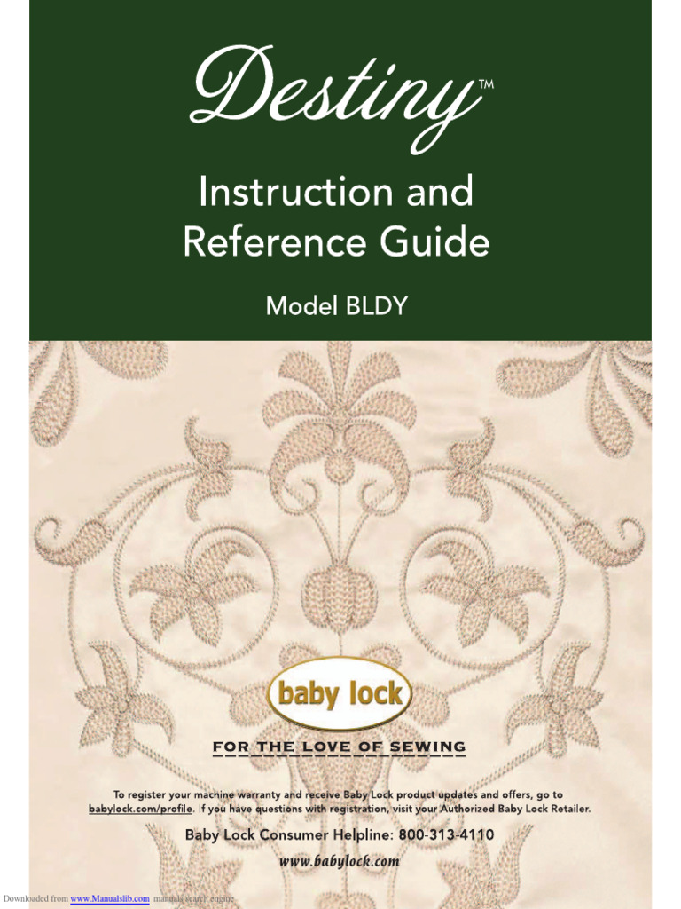 Baby Lock Destiny BLDY Pt. 2 Sewing Machine Instruction Manual | PDF ...