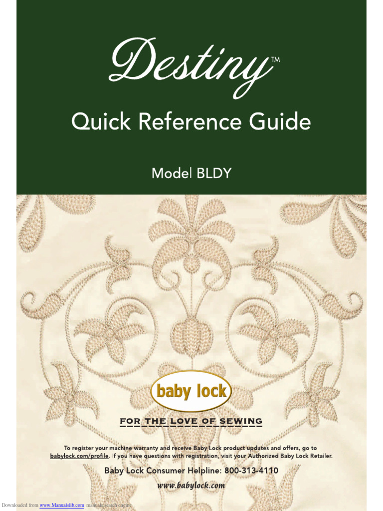 Baby Lock Destiny BLDY Quick Reference Sewing Machine Instruction ...