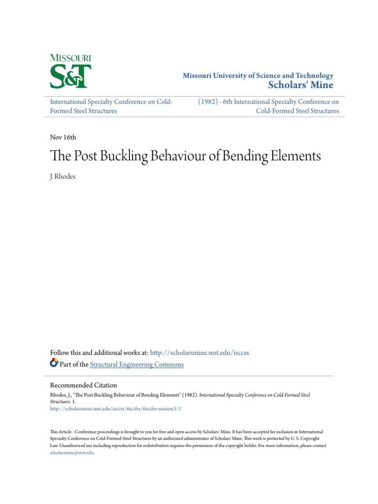 The Post Buckling Behaviour of Bending Elements | PDF | Buckling | Bending