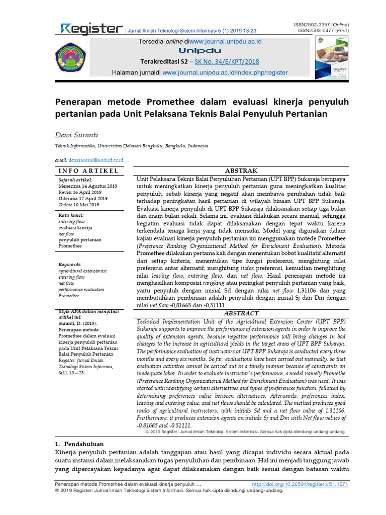 Penerapan Metode Promethee Dalam Evaluas | PDF
