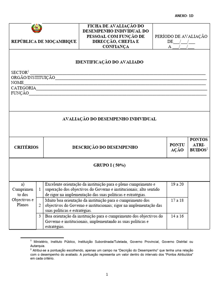 SIGEDAP Ficha de Avaliacao Chefia e Direccao-23 Jul 09 | PDF ...