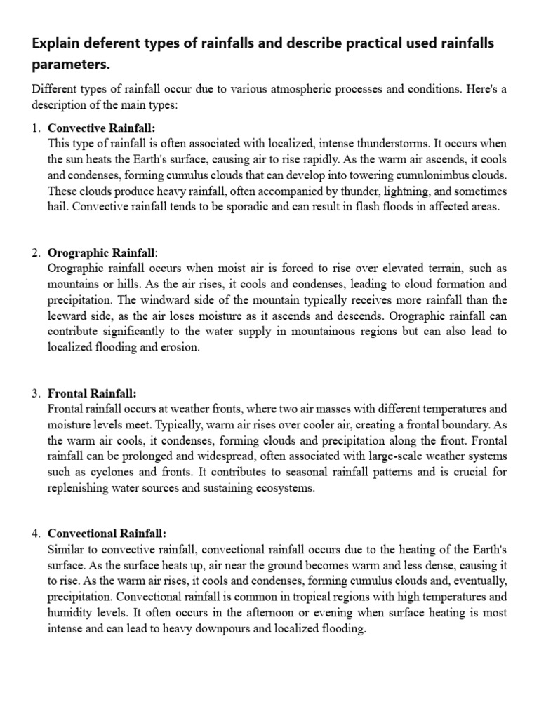 Explain Deferent Types of Rainfalls and Describe Practical Used ...