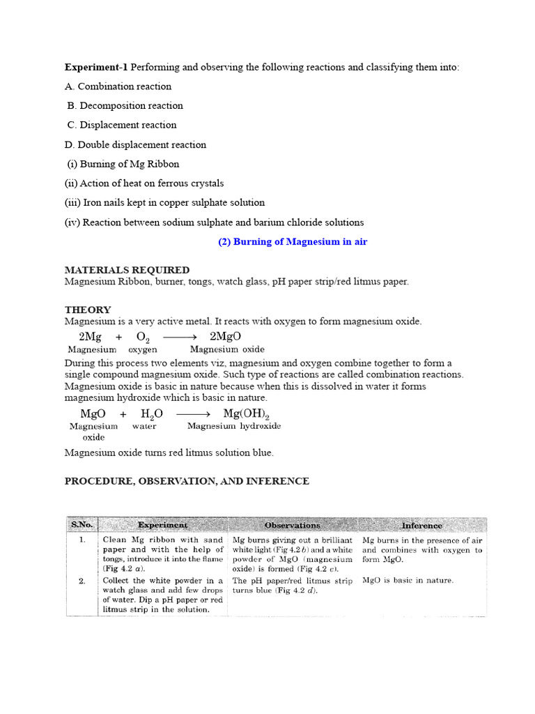 Experiment-1 Types of Reactions | Download Free PDF | Magnesium | Oxide