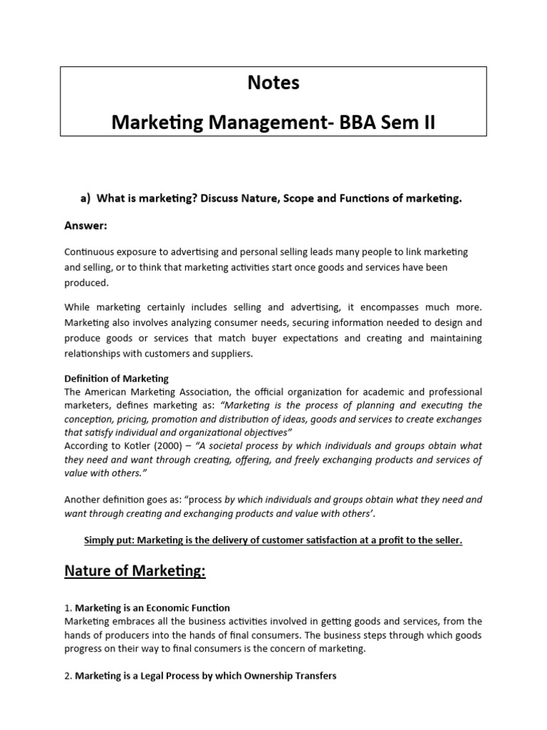 Marketing Management - BBA - Notes | PDF | Marketing | E Commerce
