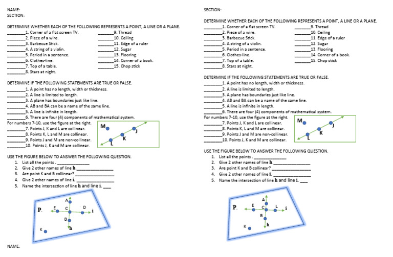 Quiz in Point, Line and Plane | PDF | Mathematics | Geometry