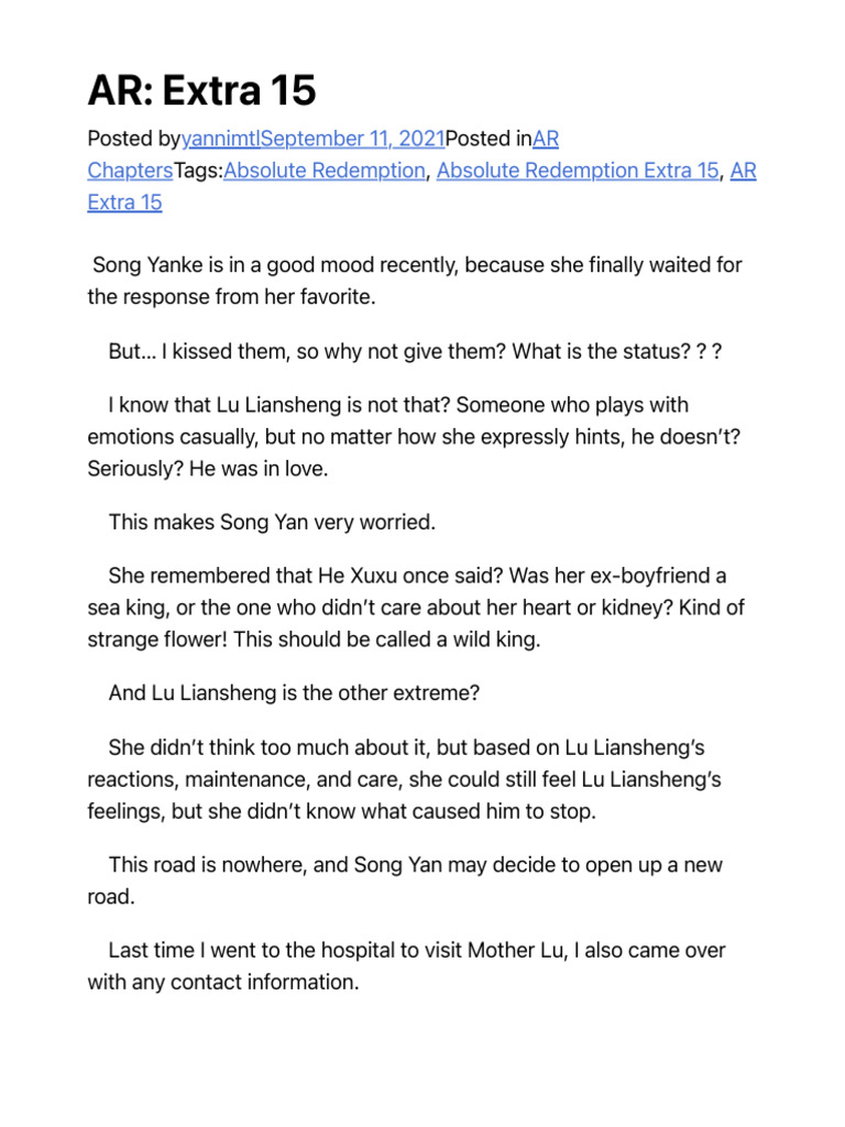 Ar: Extra 15: Yannimtlseptember 11, 2021 Ar Chapters Absolute ...