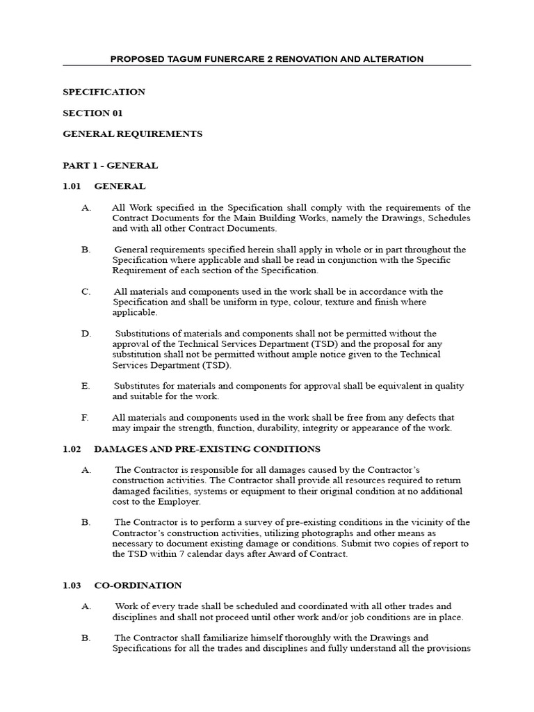 Technical Specification | PDF | General Contractor | Specification (Technical Standard)