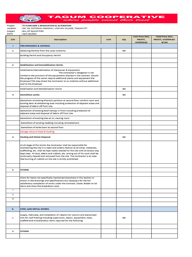 TCF2 Combined Maintenance Schedule of Works | PDF | Masonry | Wall