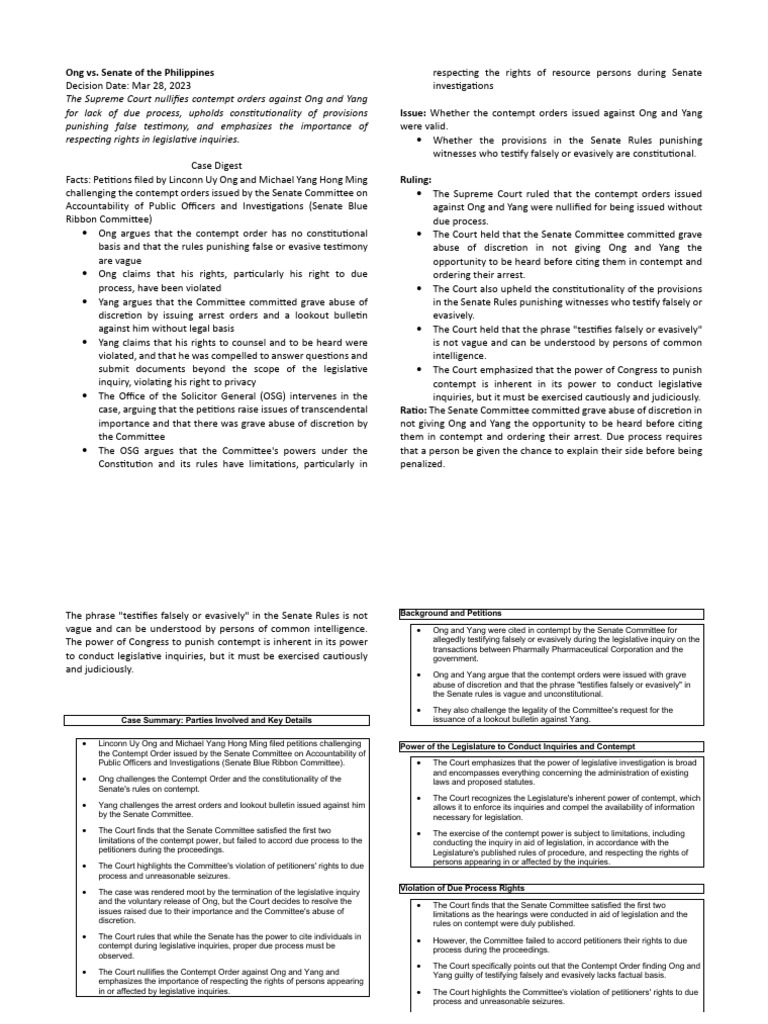 Ong vs. Senate: Due Process Violated | PDF | Contempt Of Court | Arrest