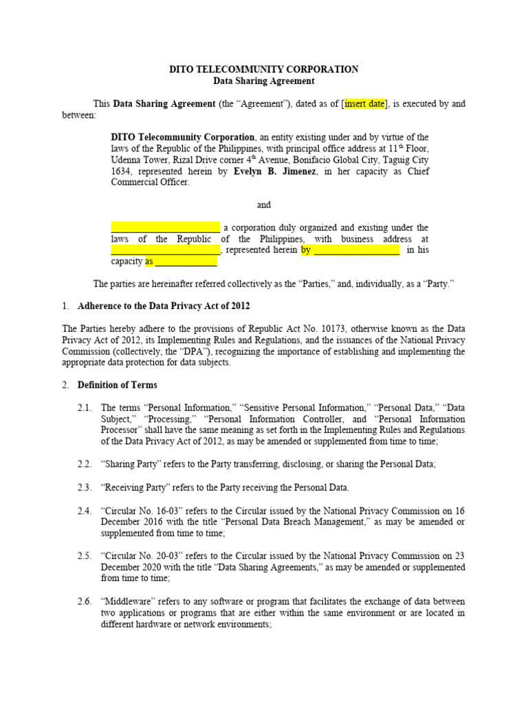 Data Sharing Agreement | PDF | Information Security | Computing
