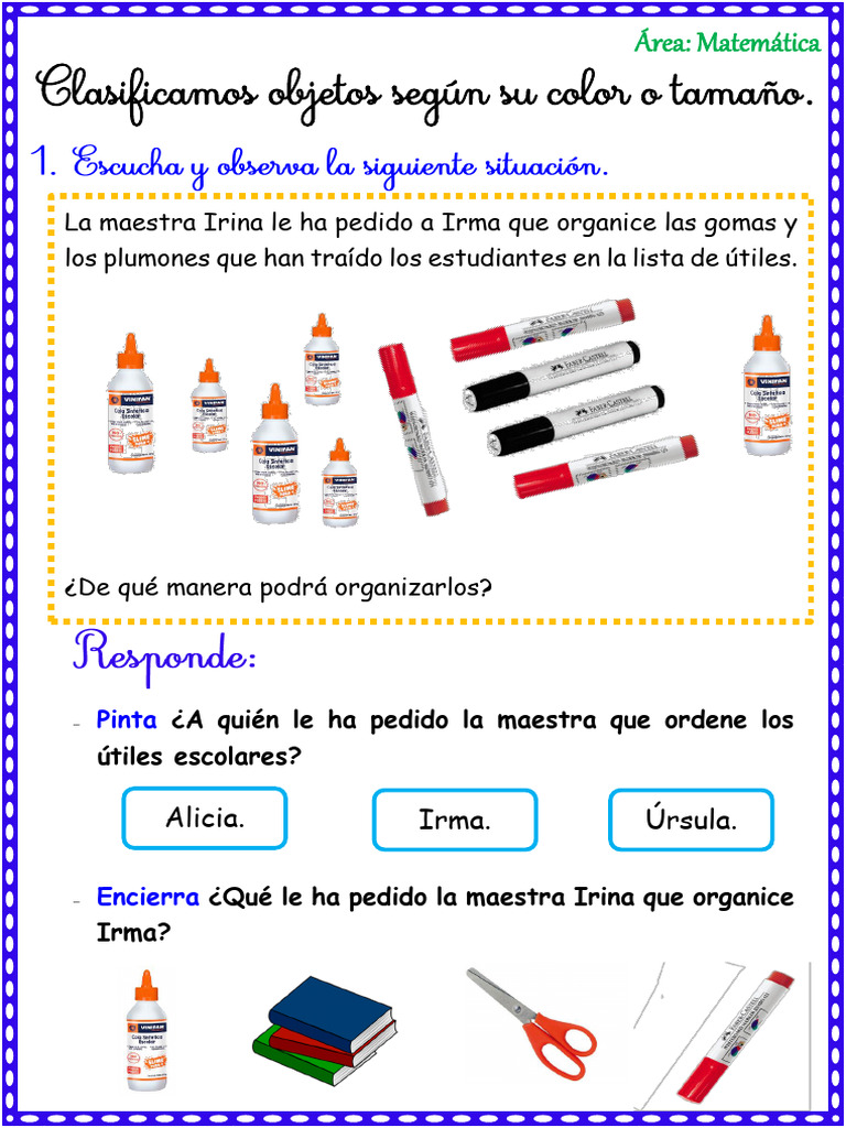 F. Clasificamos objetos según su color o tamaño. (1) | PDF
