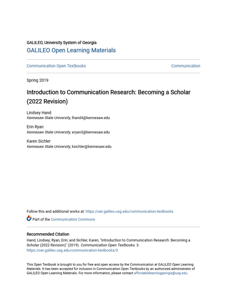 Introduction To Communication Research - Becoming A Scholar (2022 | PDF | Citation | Apa Style