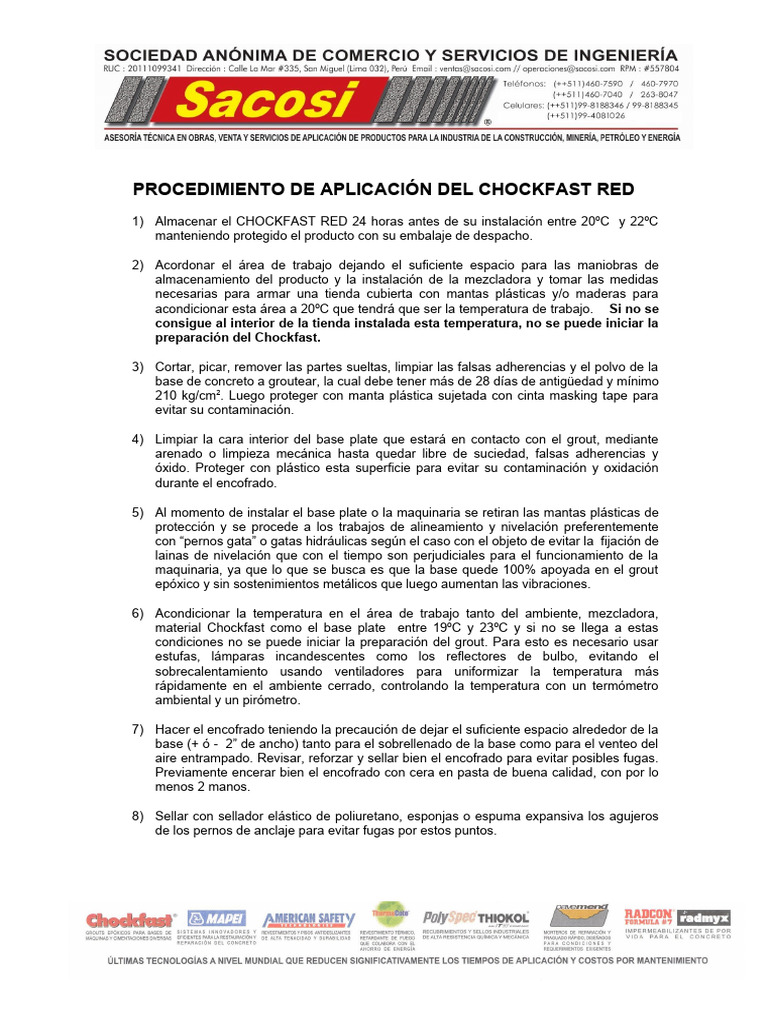 Procedimiento de Aplicación Chockfast Red | PDF | Materiales de ...
