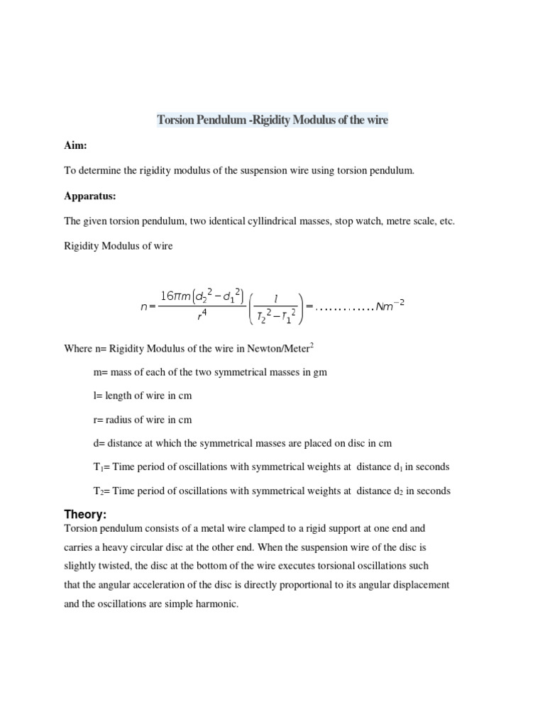 Torsion Pendulum Experiment2 | PDF | Pendulum | Stiffness