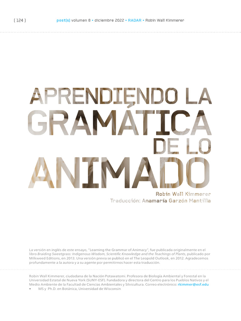 Wall Kimmerer, R. (2022) - Aprendiendo La Gramática de Lo Animado-2 ...
