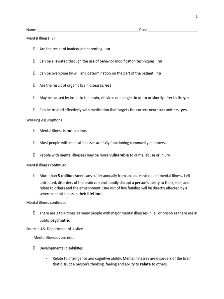 Amelia Cannon - Mental Illness Guided Notes | PDF | Mental Disorder ...