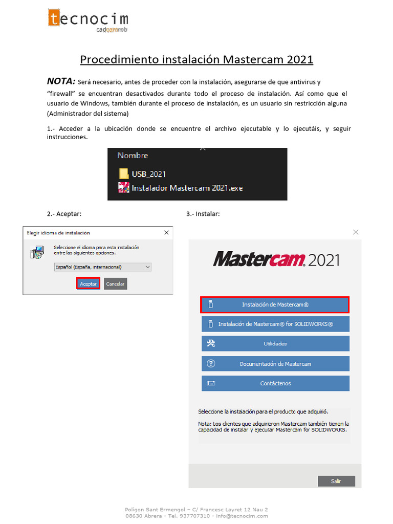 Documento de Instalación Mastercam 2021 | PDF