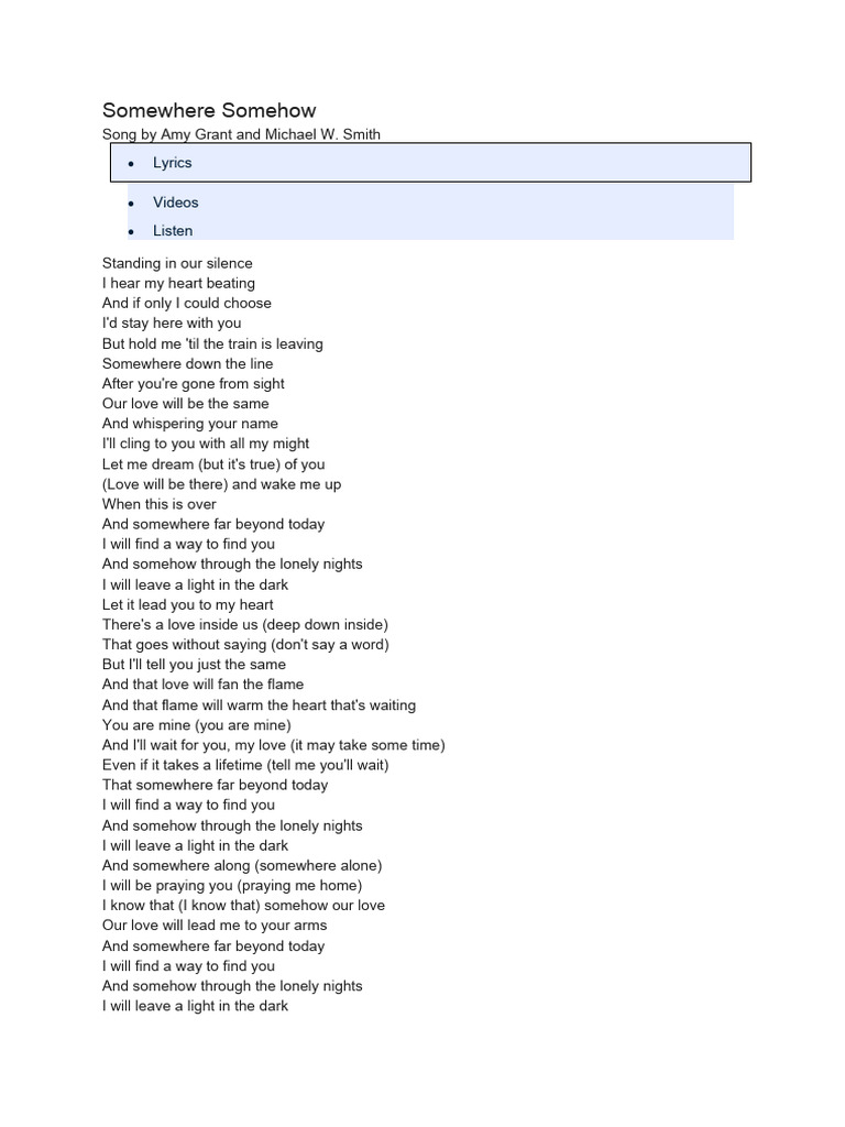 Somewhere Somehow Fave Song | PDF