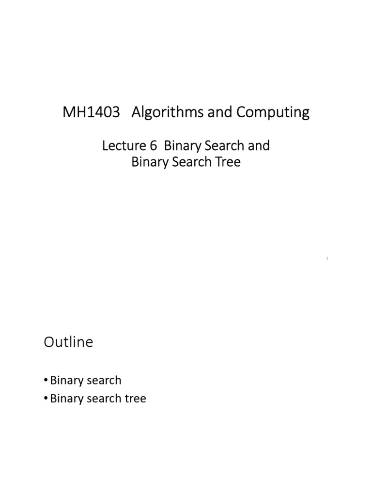 Lecture06 Binary Search Tree Pdf Algorithms And Data Structures Applied Mathematics