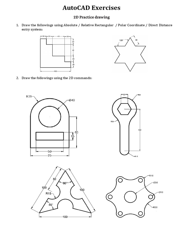 AutoCAD Practice Set - 2D | PDF