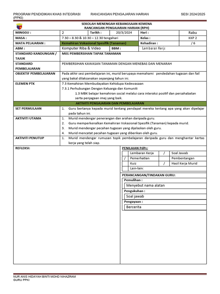 RPH KVS 20 Mac Rabu | PDF