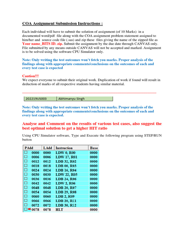 Assignment COA 1 | PDF | Cpu Cache | Central Processing Unit