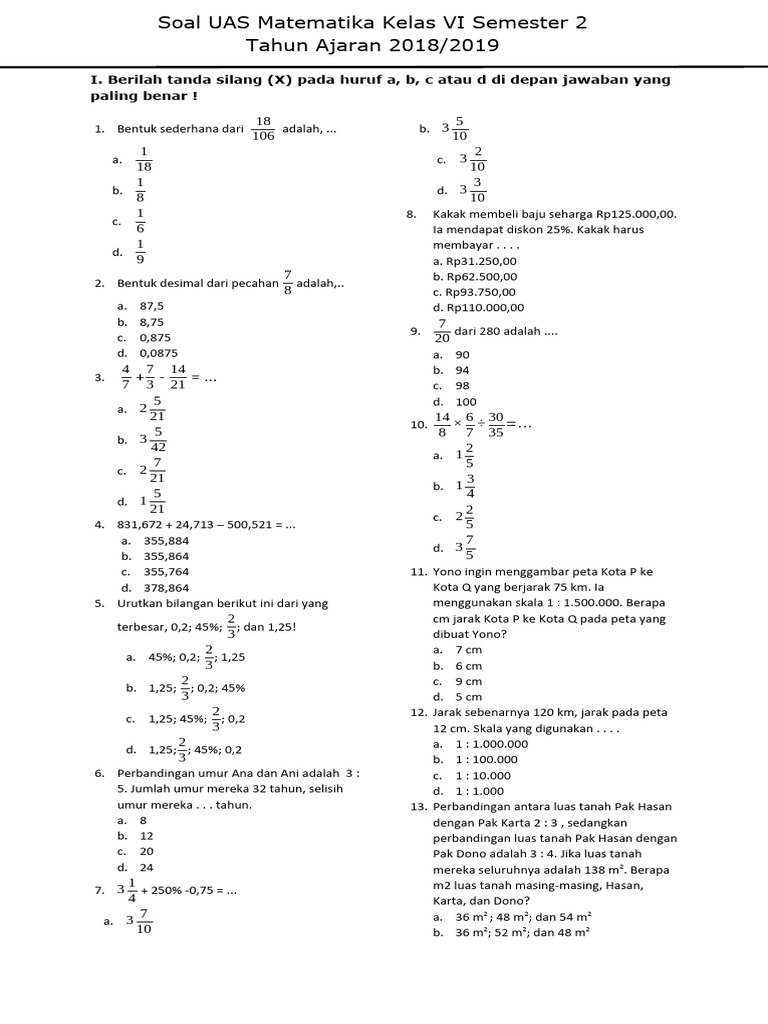 Soal Latihan Uas Kelas 6 Semester 2 Docx | PDF