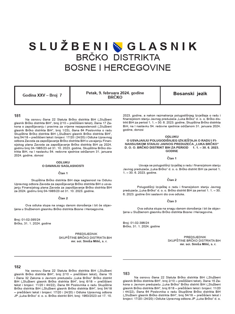 Službeni Glasnik: Brčko Distrikta Bosne I Hercegovine | PDF