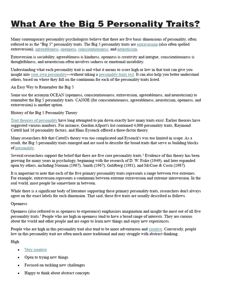 Understanding the Big 5 Personality Traits | PDF | Extraversion And ...