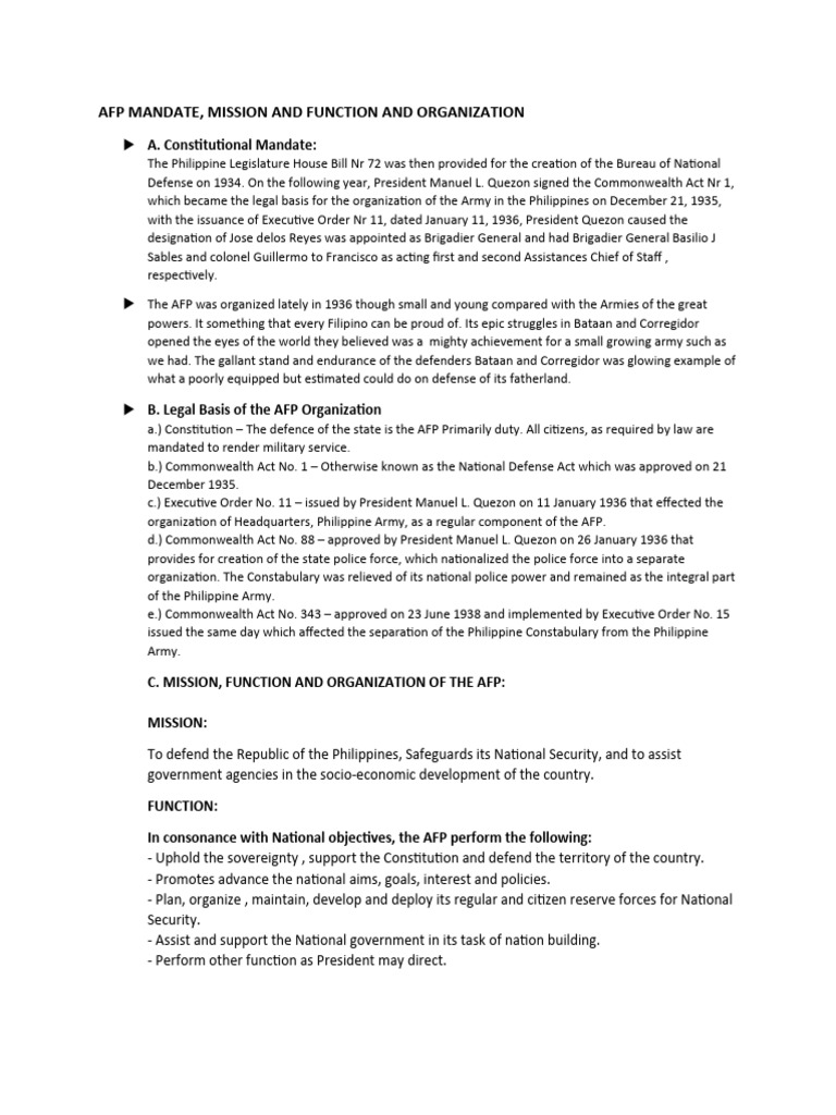 Afp Mandate Mission and Function and Organization | PDF | Government ...