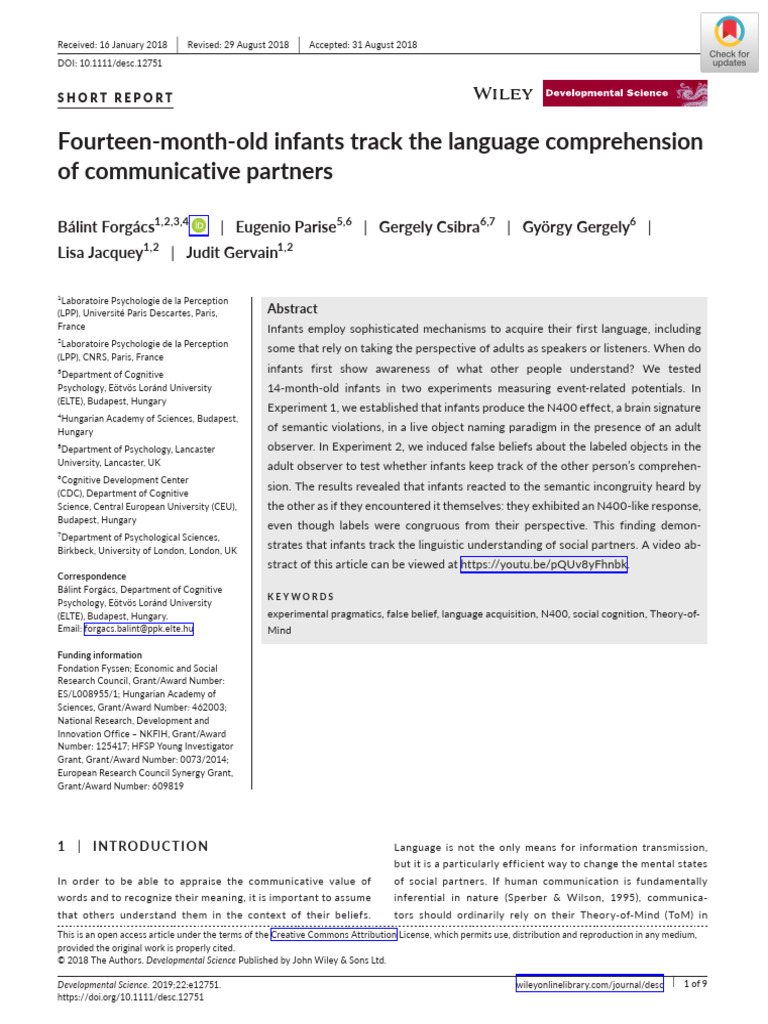 Fourteen-Month-Old Infants Track The Language Comprehension of ...